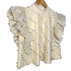 Ganni | Tops | Ganni New Rare Rosenfeld Floral Beaded Ruffle Sleeveless ...